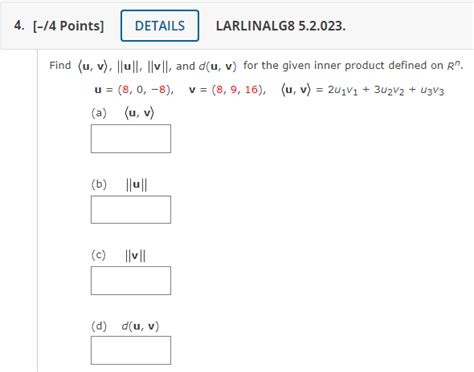 Solved Find U V U V And D U V For The Given Chegg Com
