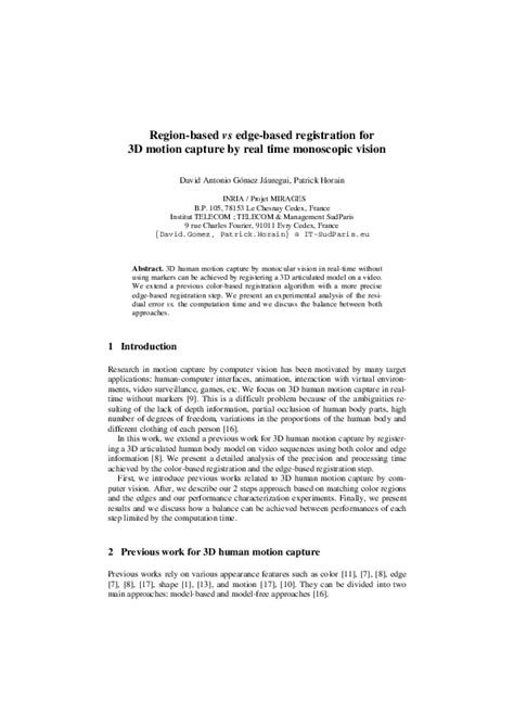Pdf Region Based Vs Edge Based Registration For 3d Motion Capture By Real Time Monoscopic Vision