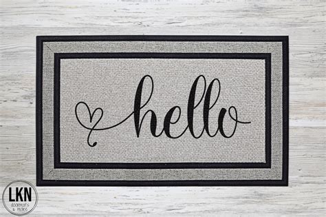 Hello Heart Doormat Cursive Hello Door Mat With Heart Hi Etsy