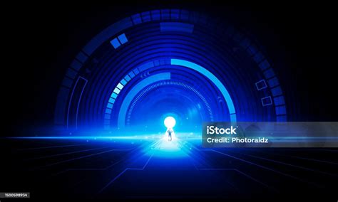 추상 사업가 열쇠 문 또는 관심 열린 사업가의 화살표 빛 기술 배경 하이테크 통신 개념 혁신 배경 벡터 디자인 가상현실에 대한 스톡 벡터 아트 및 기타 이미지 Istock