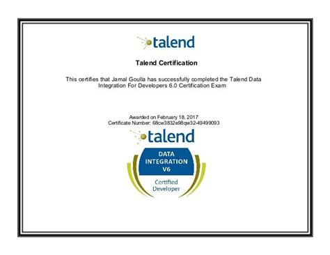 Talend Data Intergration V6 Developer Certificate