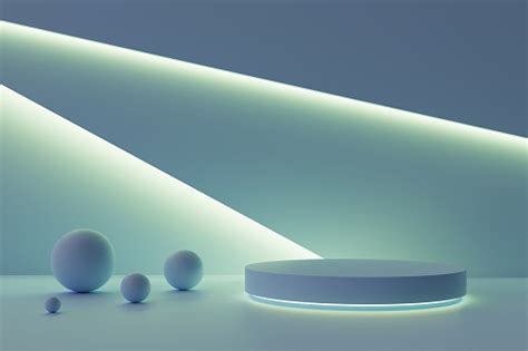 단색 파란색과 네온 불빛 3d 렌더링이있는 간단한 연단 무대 0명에 대한 스톡 사진 및 기타 이미지 0명 3차원 형태 강단 Istock