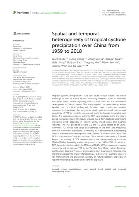 Pdf Spatial And Temporal Heterogeneity Of Tropical Cyclone Precipitation Over China From 1959