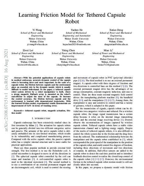 Pdf Learning Friction Model For Tethered Capsule Robot