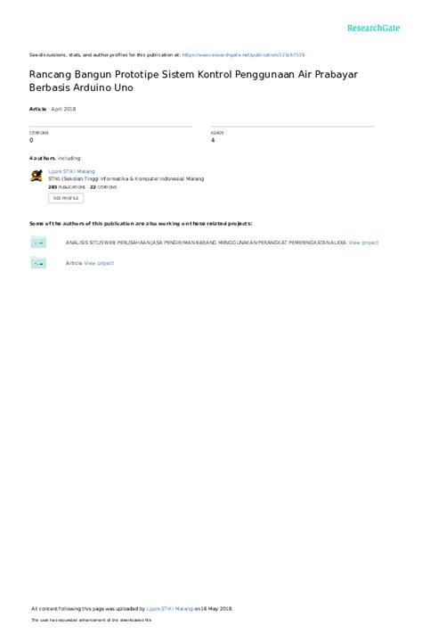 pdf rancang bangun prototipe sistem kontrol penggunaan air prabayar berbasis arduino uno