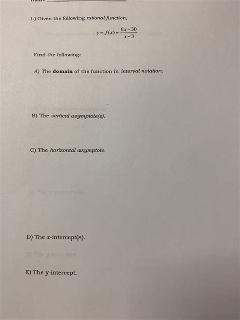 Solved 1 Given The Following Rational Function 6r 30