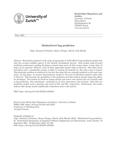 Pdf Method Level Bug Prediction