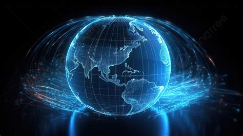 파란색 지구본은 네트워크로 둘러싸여 있습니다 광선으로 글로브 블루 미래 색상의 3d 렌더링 디지털 지구 홀로그램 개념 기술 이미지 고화질 사진 사진 배경 일러스트 및