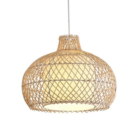 Cage Shade Dining Room Pendulum Light Bamboo Single Asian Style Ceiling Pendant Lamp Clearhalo