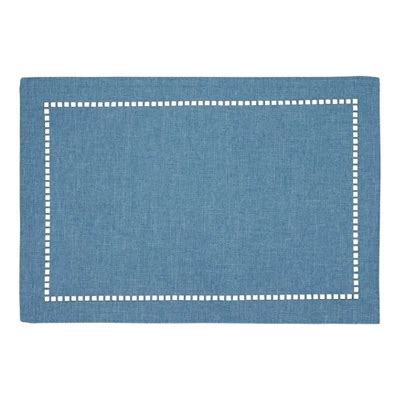 Saro Lifestyle Placemats With Laser Cut Hemstitch Design Denim Set