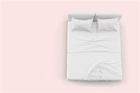파스텔 핑크 배경으로 모형을위한 흰색 베개 커버와 흰색 침대 시트와 담요흰색 침대의 3d 렌더링 상단보기 가까운에 대한 스톡 사진 및 기타 이미지 Istock