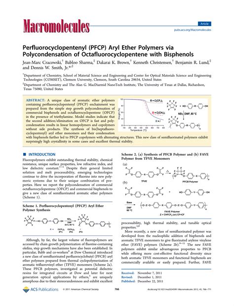 Perfluorocyclopentenyl Pfcp Aryl Ether Polymers Via Polycondensation
