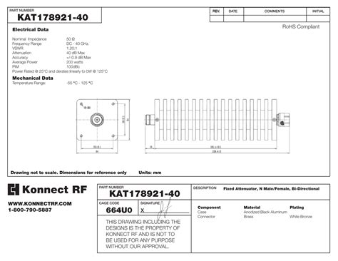 Fixed Attenuator N Malefemale 50 Ohm Dc 4 Ghz 200 Watts 40 Db