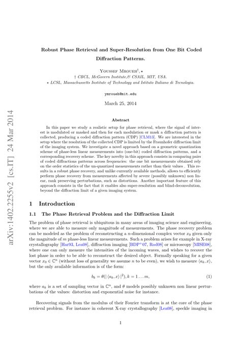 Pdf Robust Phase Retrieval And Super Resolution From One Bit Coded