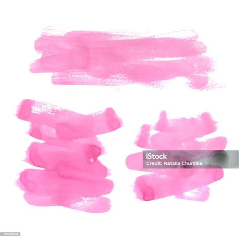 브러시 스트로크 반점은 모양이 다르며 분홍색입니다 수채화 그림 큰 발렌타인 데이 세트에서 흰색 배경에 고립 된 물체 장식 및 배경 디자인 0명에 대한 스톡 벡터 아트 및