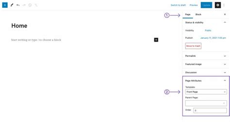 using the front page template julia wordpress theme documentation