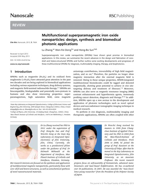 Pdf Multifunctional Superparamagnetic Iron Oxide Nanoparticles Design Synthesis And