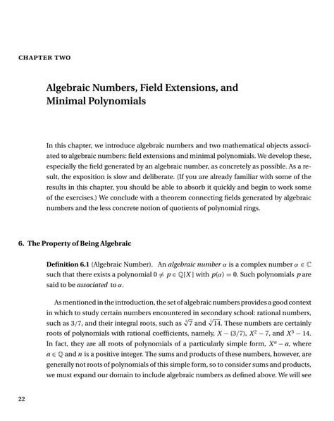 algebraic numbers field extensions and minimal polynomials chapter 2