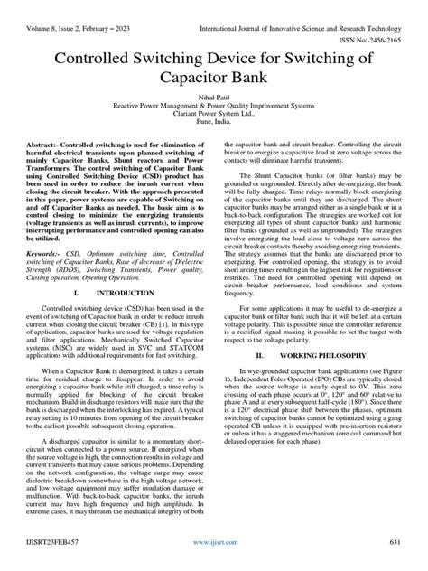 Controlled Switching Device For Switching Of Capacitor Bank Pdf