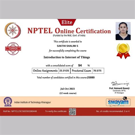 Sakthi Shalini On Linkedin Iot Nptel Elite Gold Topper