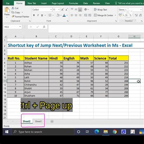 Shortcut Key Of Jump Nextprevious Worksheet In Ms Excel Youtube
