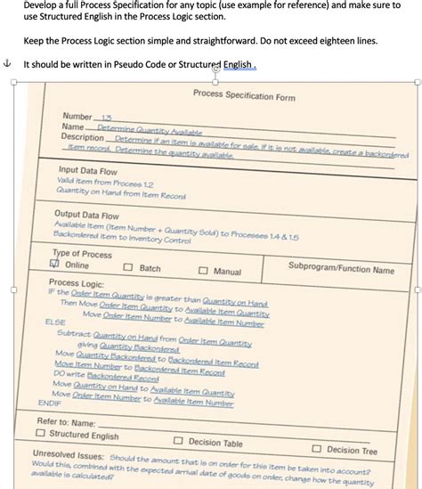 Develop A Full Process Specification For Any Topic Chegg Com