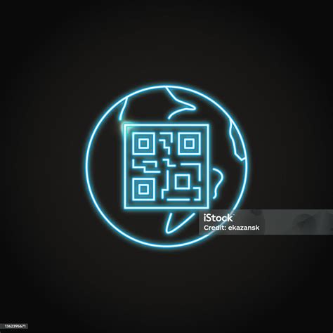 Neon Qr Code On Earth Globe Icon Stock Illustration Download Image Now Neon Colored Qr Code