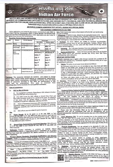 Indian Air Force Hiring Notification 2024 For 304 Post Of Afcat 022024