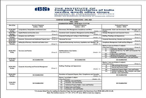Icsi Cs June 2025 Exams Timetable Out For Executive Professional Courses