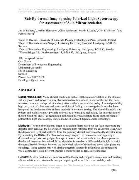 Pdf Sub‐epidermal Imaging Using Polarized Light Spectroscopy For