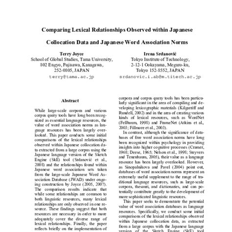 Comparing Lexical Relationships Observed Within Japanese Collocation Data And Japanese Word