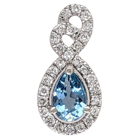 Aquamarine Pendant W Earth Mined Diamonds In Solid 14k White Gold Pear