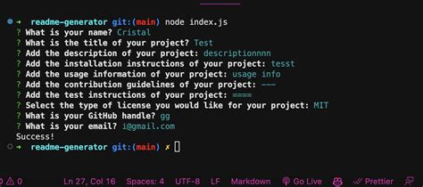 github slfdspln readme generator the week 9 challenge in node js