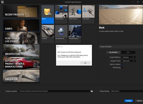 Gpu Crash Error In Project Broser Runrealengine