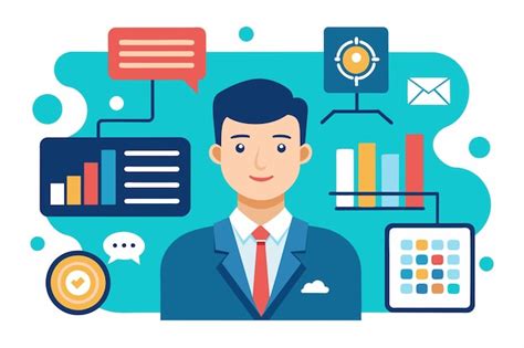 A Man Dressed In A Suit And Tie Standing Among Various Icons Representing Data Input And