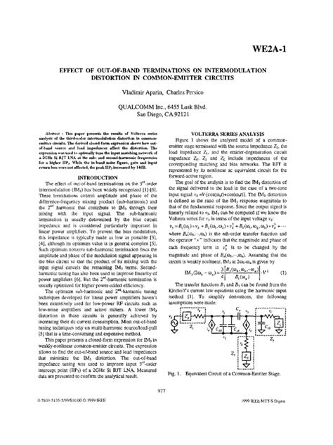 Effect Of Out Of Band Termination On Intermodulation Distortion In Common Emitter Circuits Pdf