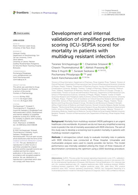Pdf Development And Internal Validation Of Simplified Predictive Scoring Icu Sepsa Score For