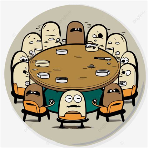 Circle Shaped Button With Four Guys At A Table Vector Clipart Sticker