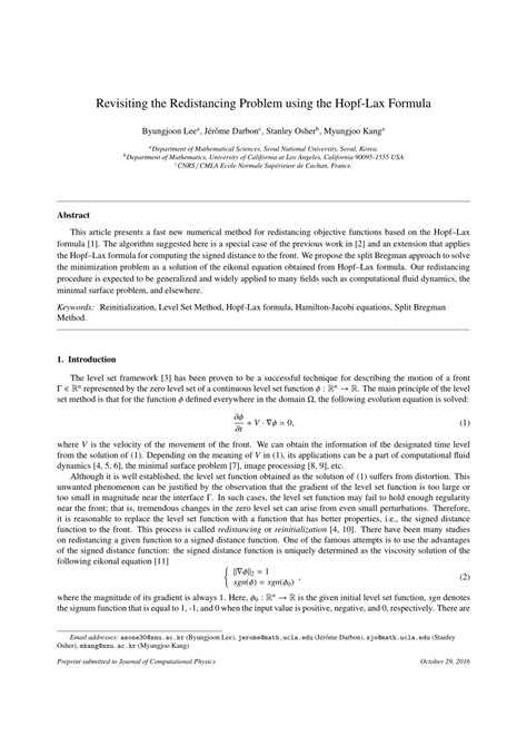 Pdf Revisiting The Redistancing Problem Using The Hopf Lax Formula