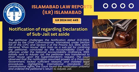 Ilr Islamabad Notification Of Regarding Declaration Of Sub Jail Set