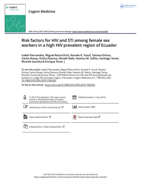 Risk Factors For Hiv And Sti Among Female Sex Workers In A High Hiv Prevalent Region Of Ecuador