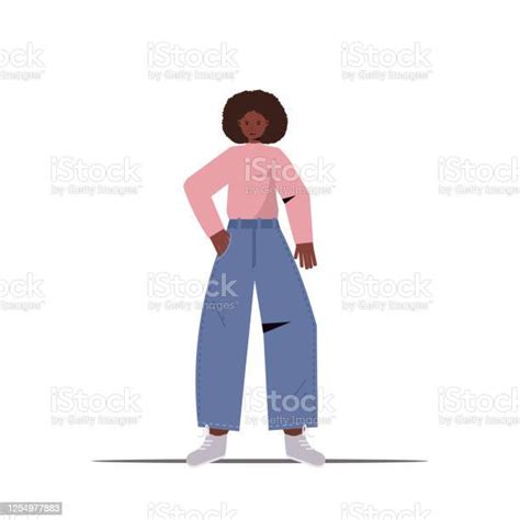 귀여운 여자 에 캐주얼 트렌디 한 옷 여성 만화 캐릭터 서 포즈 전체 길이 가공의 인물에 대한 스톡 벡터 아트 및 기타 이미지 가공의 인물 개념 건강한 생활방식