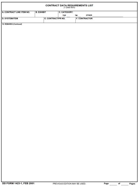 Dd Form 1423 1 Contract Data Requirements List 1 Data Item Dd Forms