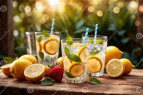Fancy Lemonade Mocktail Juice Drink With Fresh Citrus Lemons Stock