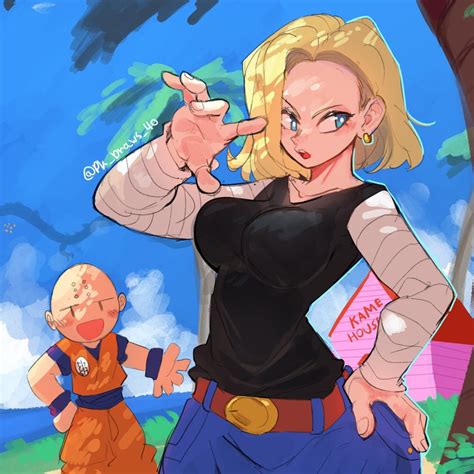 Android 18 And Kuririn Dragon Ball And 1 More Drawn By Pkdraws40
