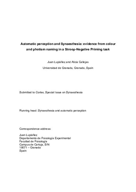 pdf automatic perception and synaesthesia evidence from colour and