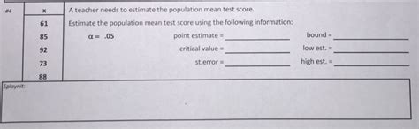 Solved Estimate The Population Mean Test Score Using The