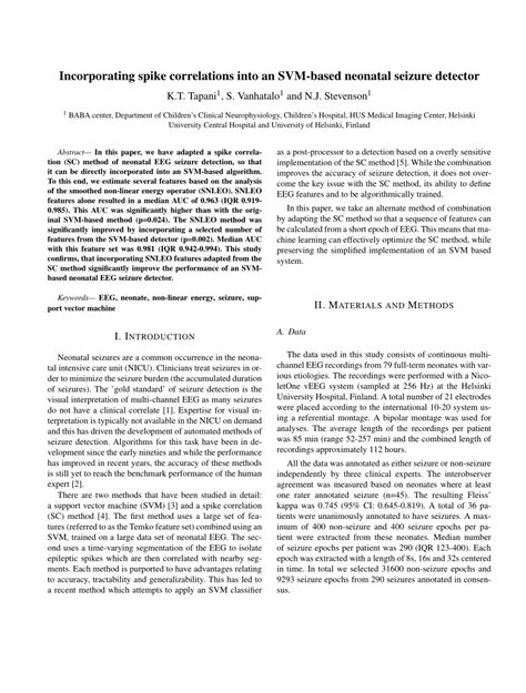 Pdf Incorporating Spike Correlations Into An Svm Based Neonatal