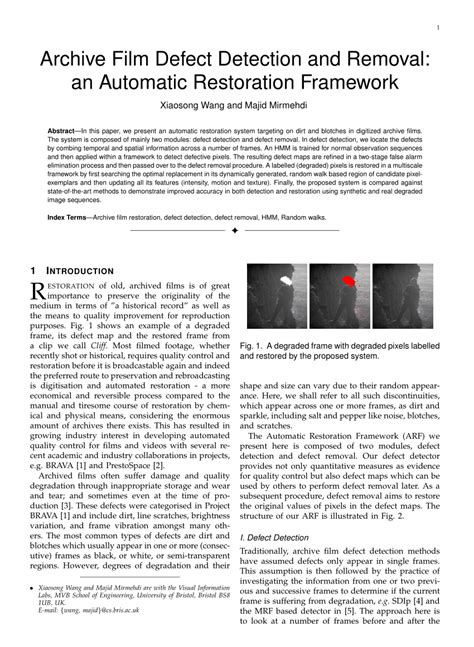 PDF Archive Film Defect Detection And Removal An Automatic Restoration Framework