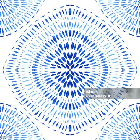 포르투갈어 아줄레호 타일 파란색과 흰색의 화려한 완벽 한 패턴입니다 손으로 그린 수채화 그림입니다 벽지 웹 배경 인쇄 표면 질감